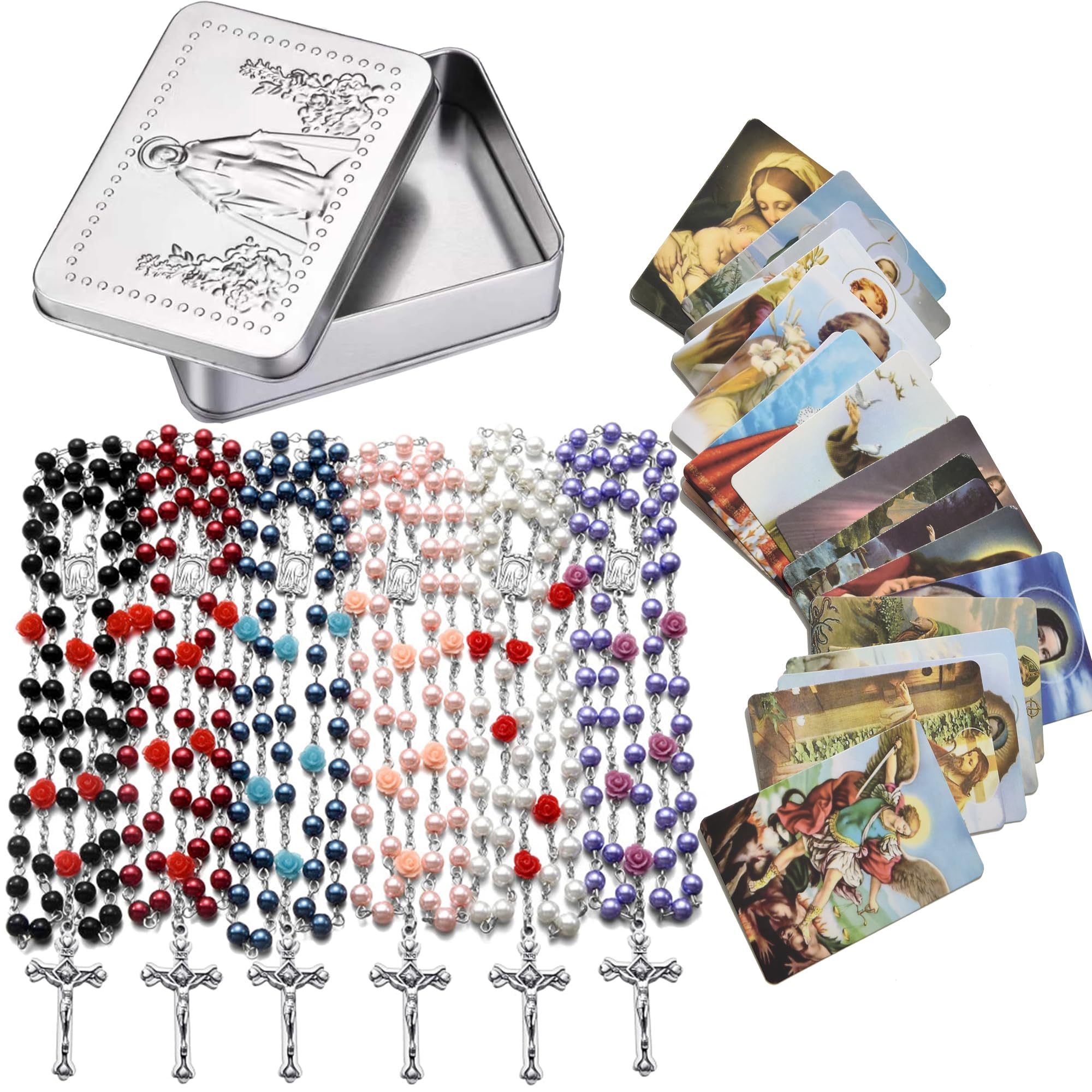 Rosary Pearl Beads Catholic Necklace, First Communion Gifts Catholic Rosary-Pink