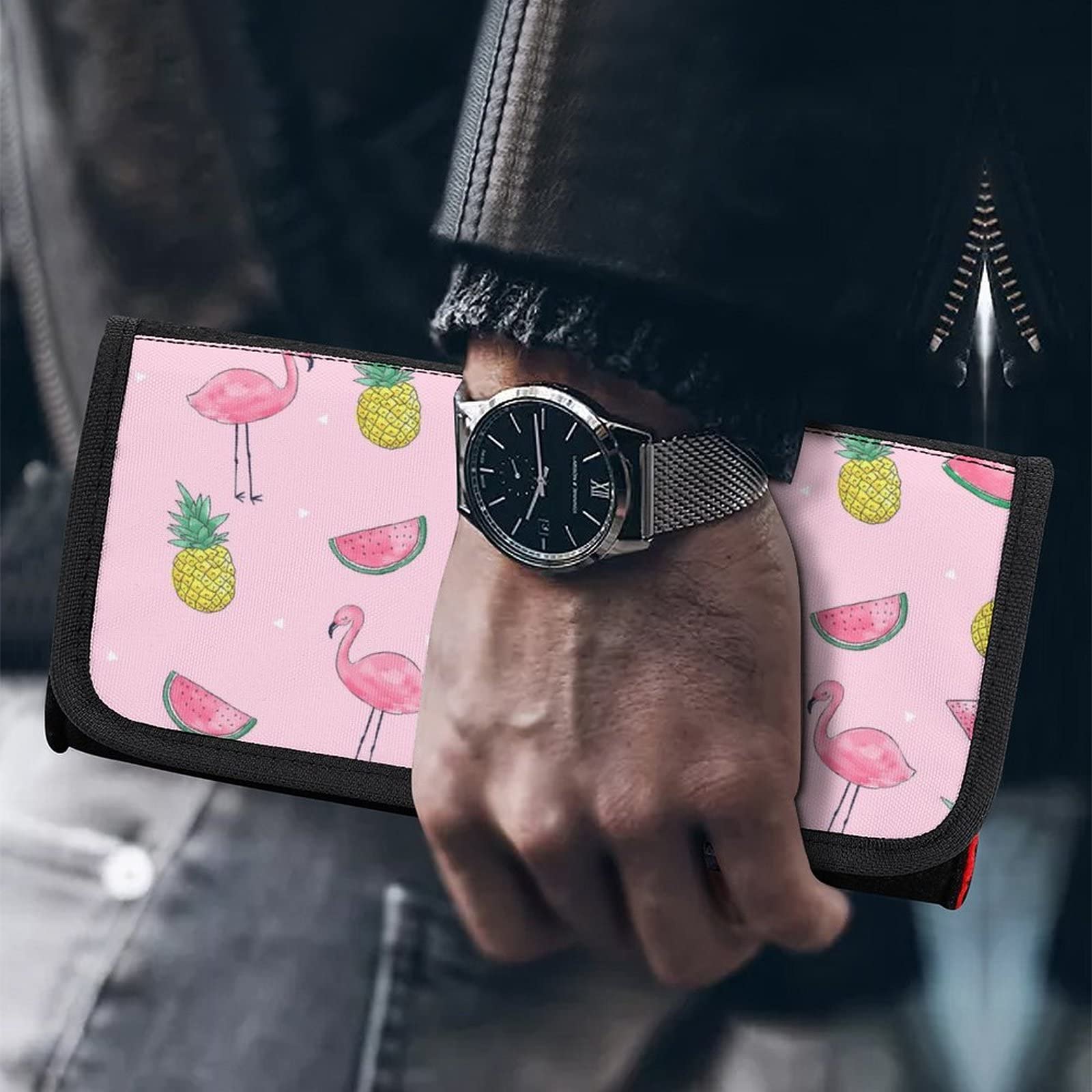 Tropical Fruits and Flamingo Carrying Bag Compatible with Switch Protective Case Slim Felt Pouch with 5 Game Cartridges Holders