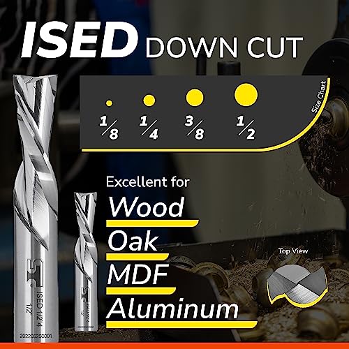 SPEED TIGER Carbide Spiral Router Bits Down Cut - ISED1/4β Diameter, 1β Cutting Length, 2-1/2"OVL (1 Piece, 1/4") - for Wood, Oak, MDF, Aluminum β Mill Bits Sets for DIYers & Professionals