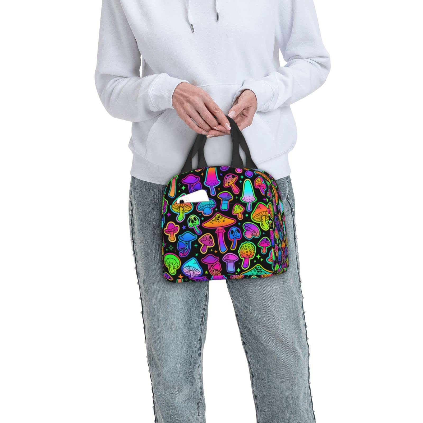 Psychedelic Magic Mushrooms 60s Hippie Reusable Insulated Lunch Bag For Women Men Waterproof Tote Lunch Box Thermal Cooler Lunch Tote Bag For Work Office Travel Picnic
