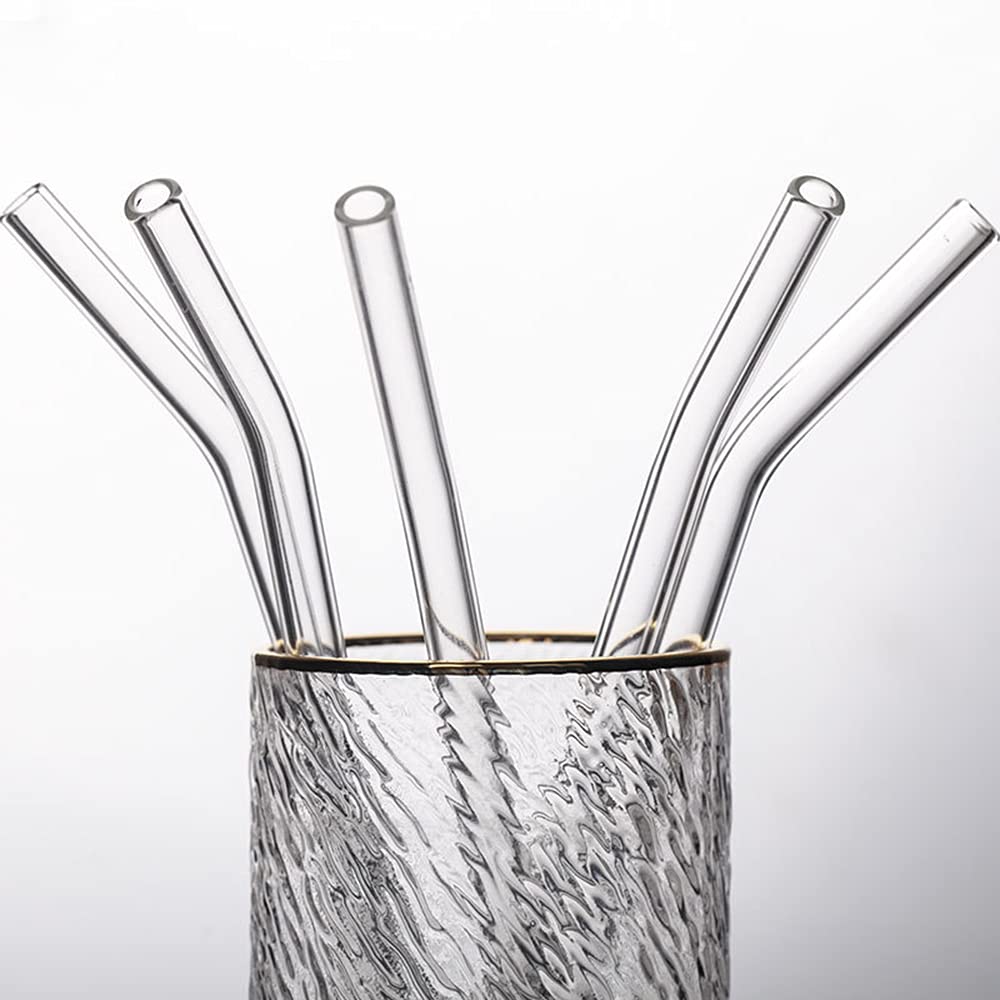 SOOMILE Reusable Glass Straws Set, Pack of 4 Clear Glass Straws With Cleaning Brush (2bent2straight)