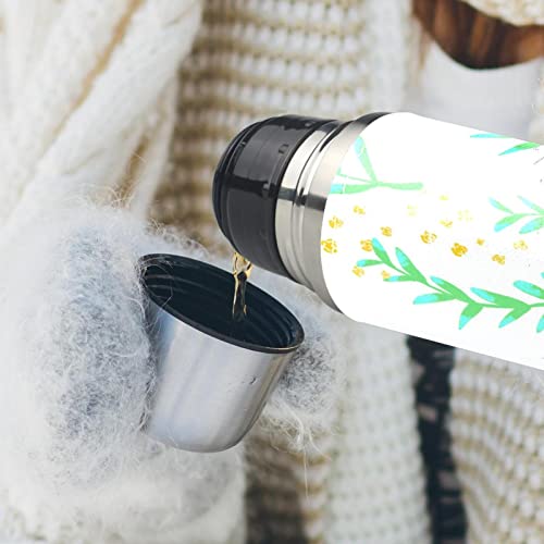 Stainless Steel Leather Vacuum Insulated Mug Leaves Thermos Water Bottle for Hot and Cold Drinks Kids Adults 16 Oz