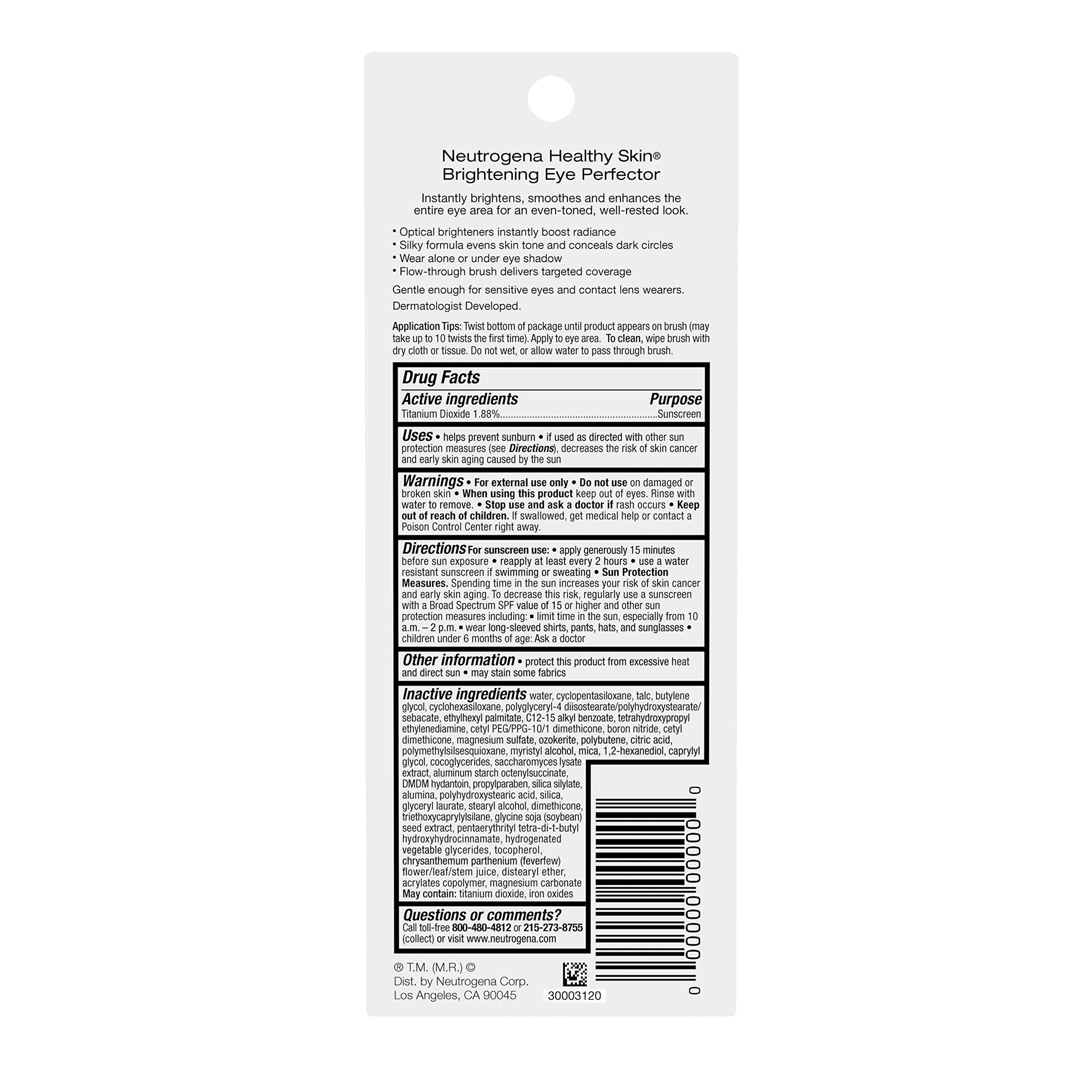 Neutrogena Healthy Skin Brightening Eye Perfector Broad Spectrum SPF 20, Light 10, 0.17 Oz (Pack of 1)