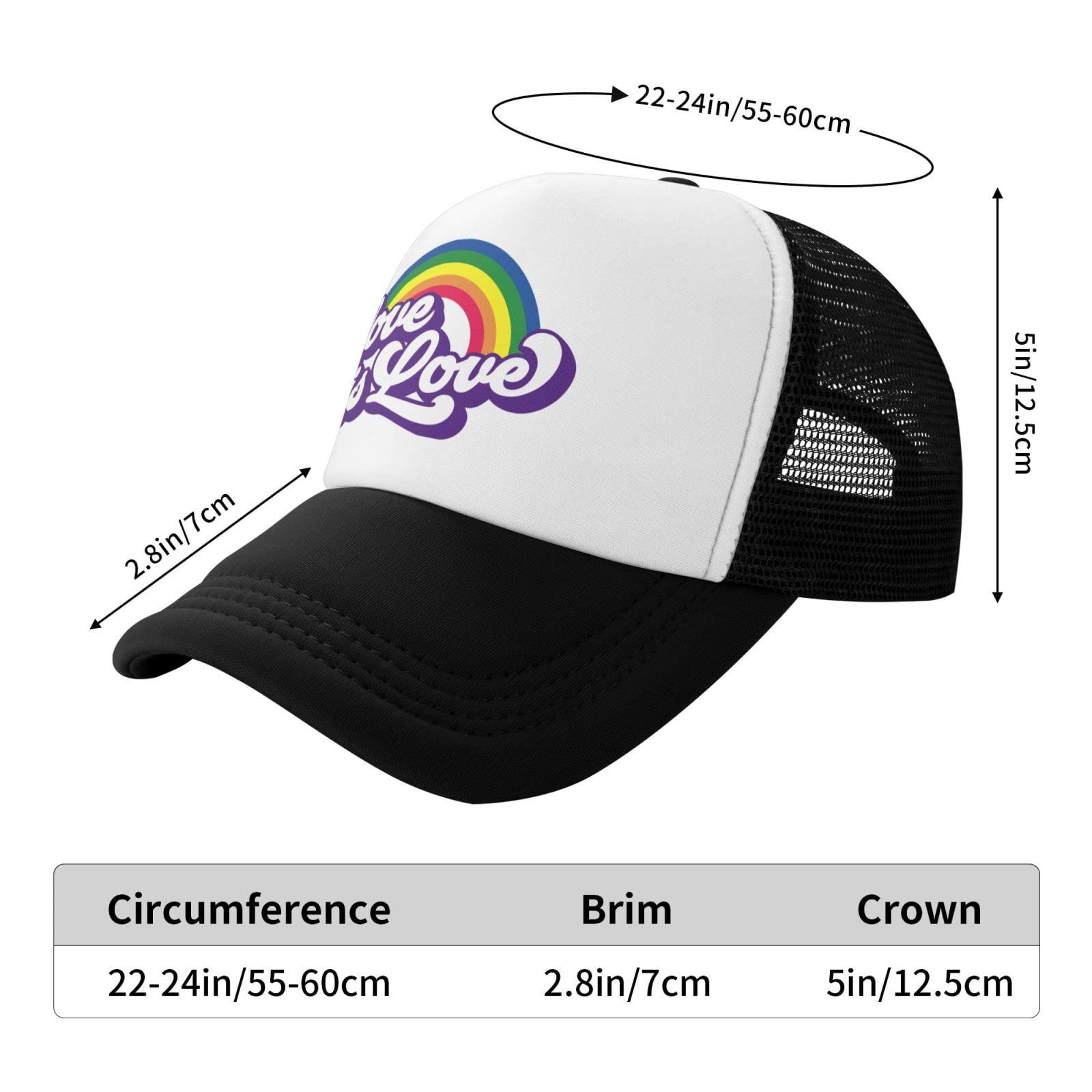 NVJUI JUFOPL Love is Love Rainbow Trucker Hat, Mesh Adjustable LGBT Pride Baseball Cap for Men Women