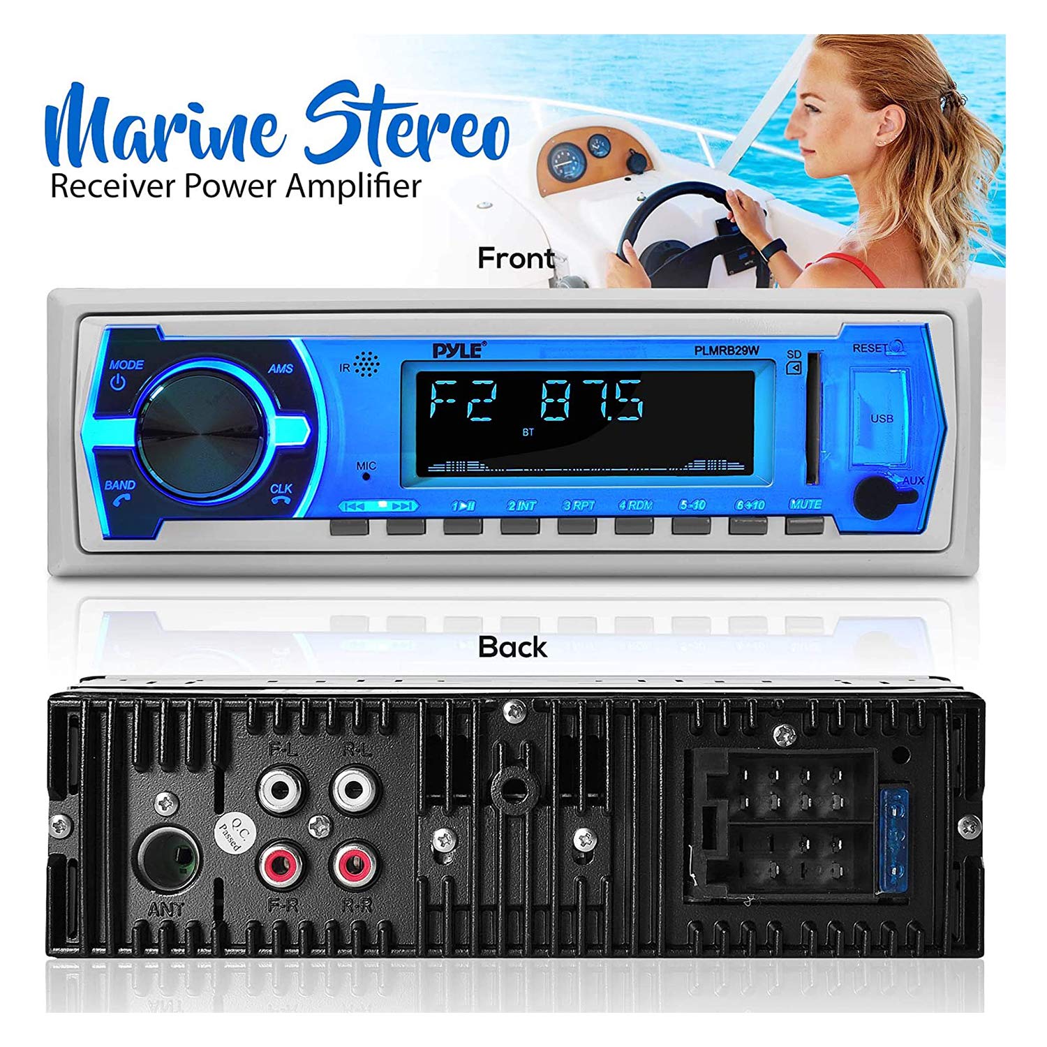Pyle Marine Speakers and Stereo Receiver Bundle - 6.5 Inch Waterproof Outdoor Audio System with LED Lights and Bluetooth Radio (240 Watt)