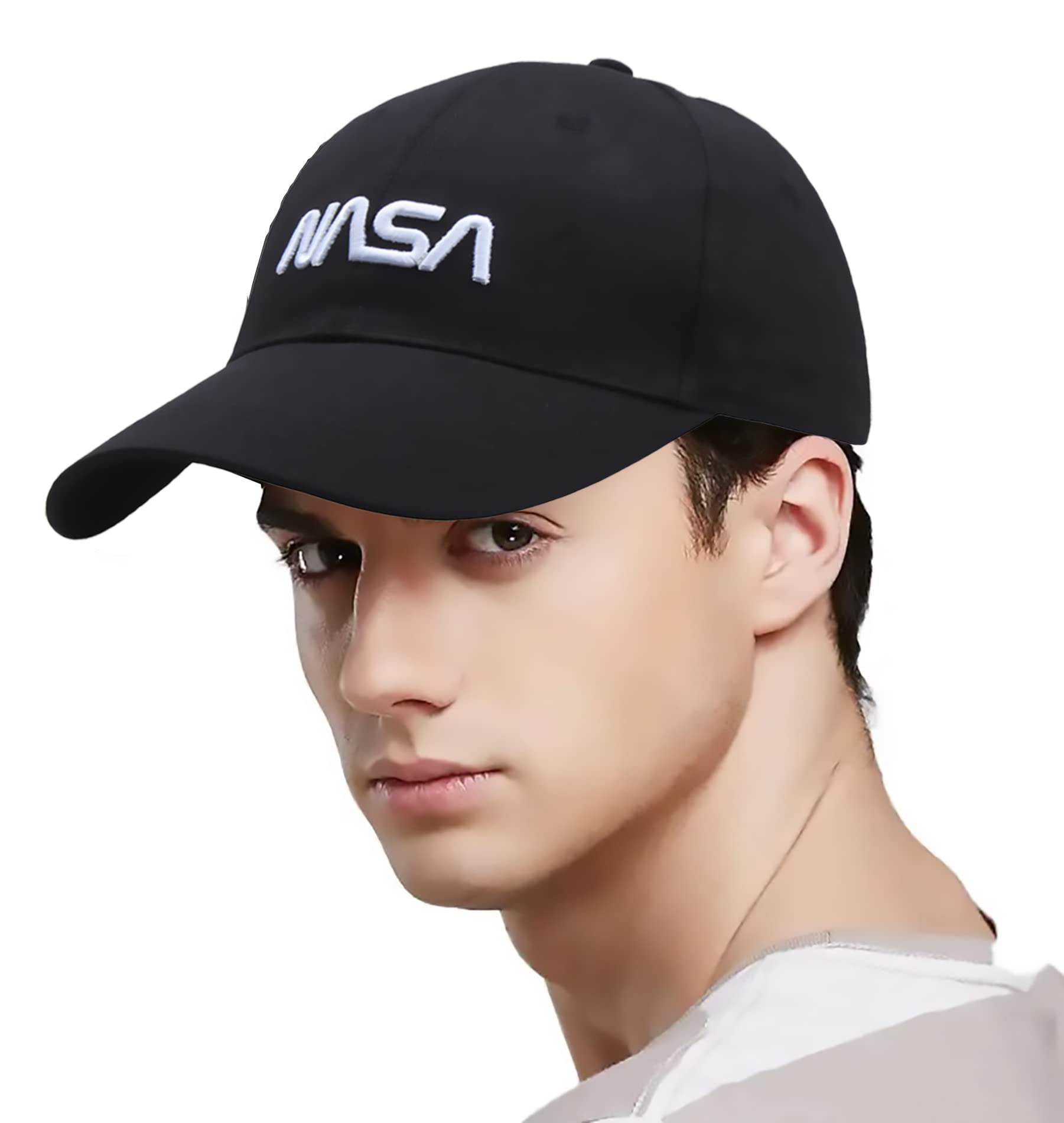 PHILOMI NASA Logo Baseball Cap Exquisite Embroidery Dad Hat Hip Hop Baseballcap Adjustable Size Unisex (Black)