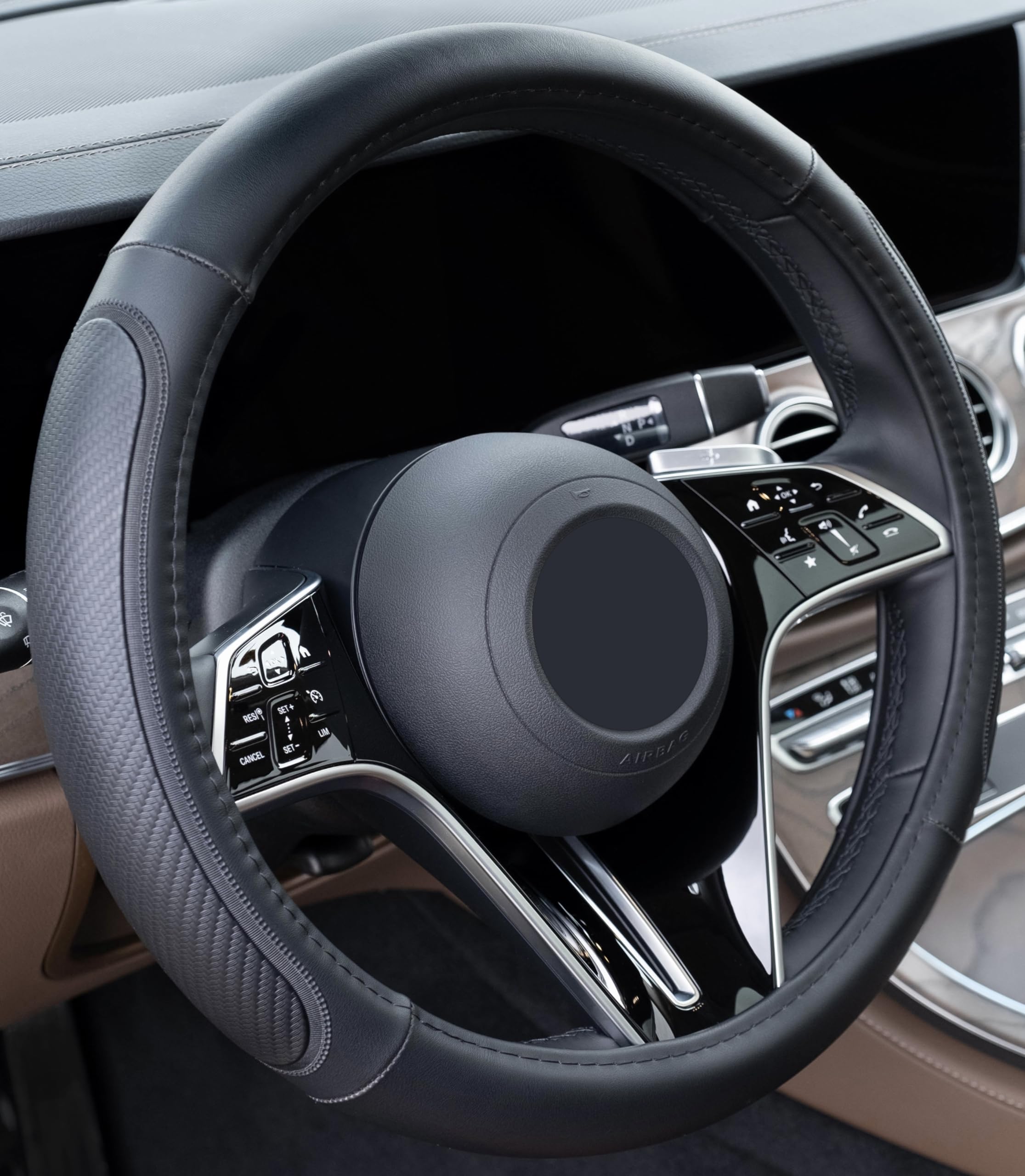 Magnelex Microfiber Leather Steering Wheel Cover โ Black. Heat Resistant Anti-Slip Car Wheel Wrap - Compatible with Most Makes and Models of Cars and Trucks with 14.5 to 15 Inch Steering Wheels