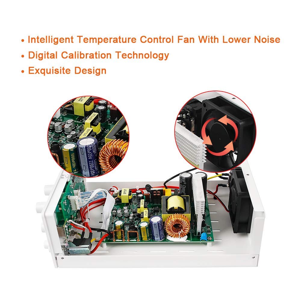 NICE-POWER Adjustable DC Power Supply (0-30V, 0-5A) Variable Switching Regulated High Precision 4-Digits LED Display 5V/2A USB Port Test Lead Output & Input Power Cord Bench Lab Power Supplies