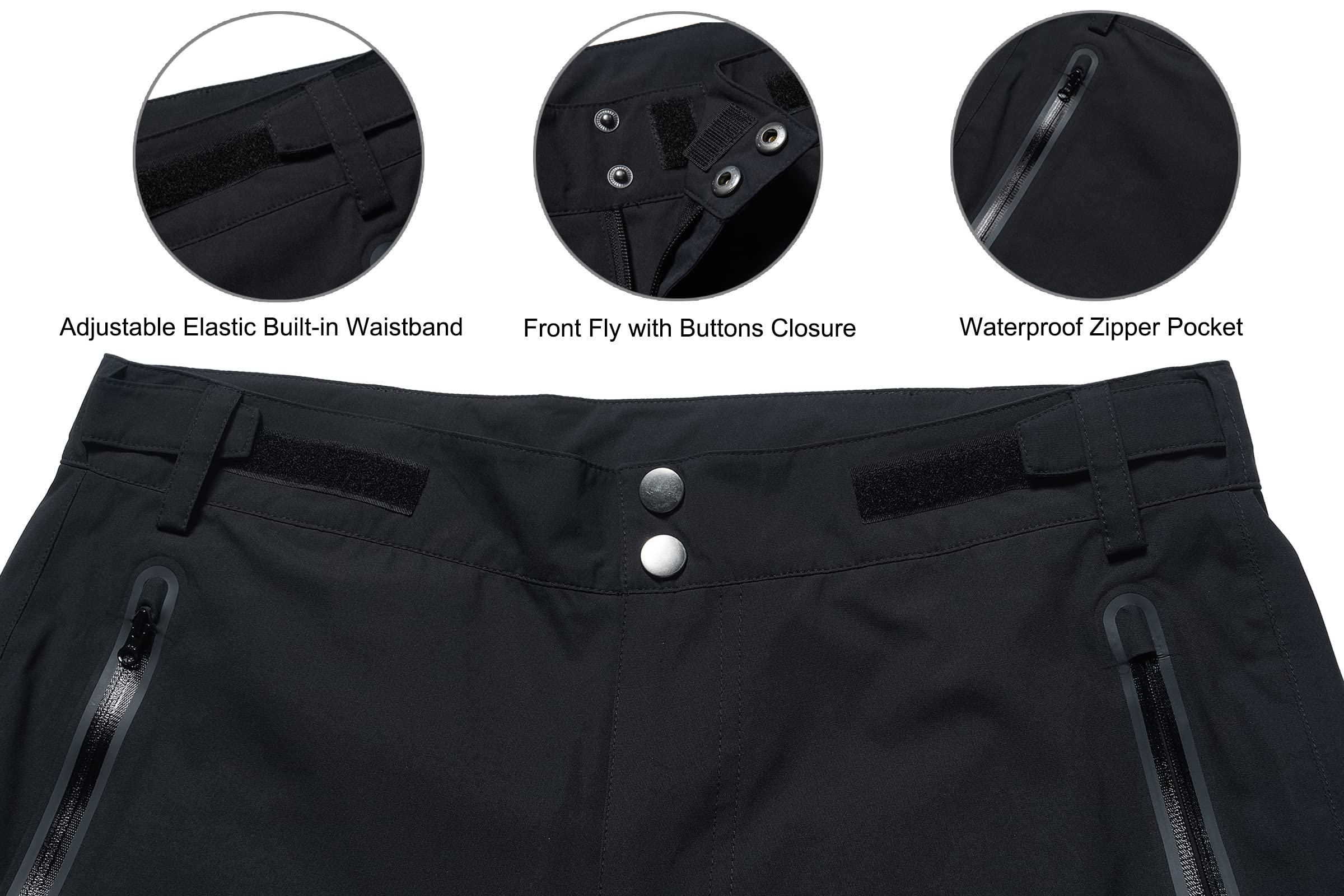 Men's Golf Pants Waterproof Comfort-Fit Rain Pants Lightweight Breathable Hiking Pants with Pockets (Black, L)