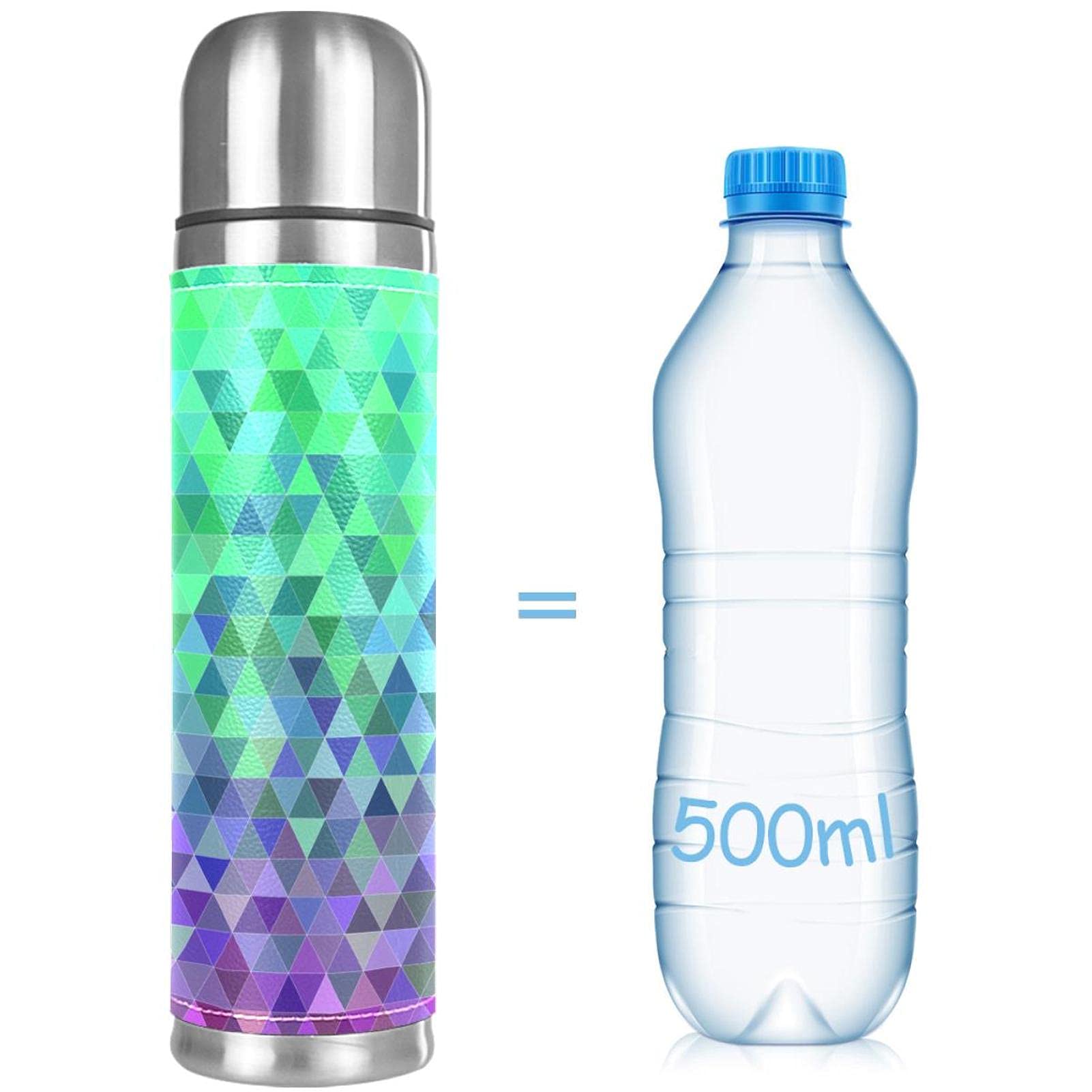 Stainless Steel Vacuum Insulated Mug, Multi Grid Clean Print Thermos Water Bottle for Hot and Cold Drinks Kids Adults 17 Oz