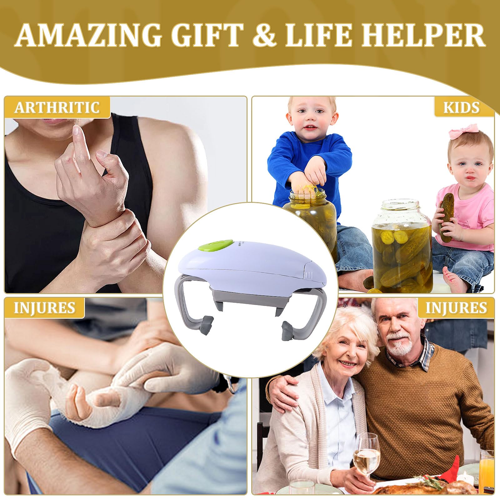 Sumotia 2 PCS Electric Jar Opener One Touch Automatic Jar Opener, 360° Automatic Rotation & Stop Smooth Edge Electric Can Opener for People with Arthritis or Sore Hands Seniors Chefs