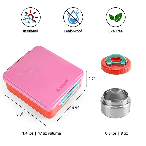 Kids' Bento Lunch Set Featuring a 8oz Soup Thermo, Leak-proof Containers with 4 Compartments, Thermo Food Jar, Ideal for School Lunches(Red)