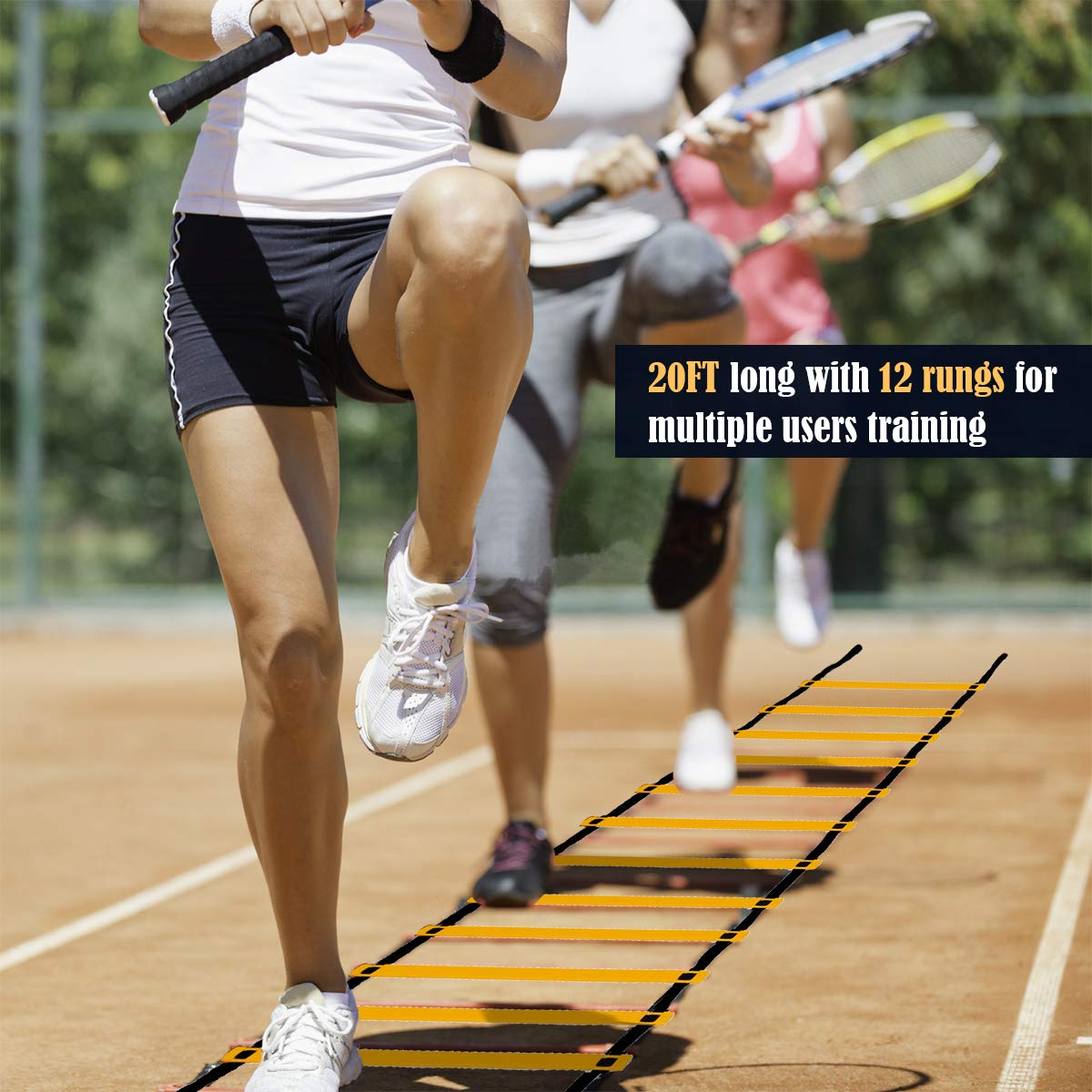 Luniquz Agility Ladder Set, 20FT Speed Training Drill Ladder with 12 Adjustable Rungs, Plus 12 Drill Cones for Soccer,Football,Sports Training - includes Carry Bag