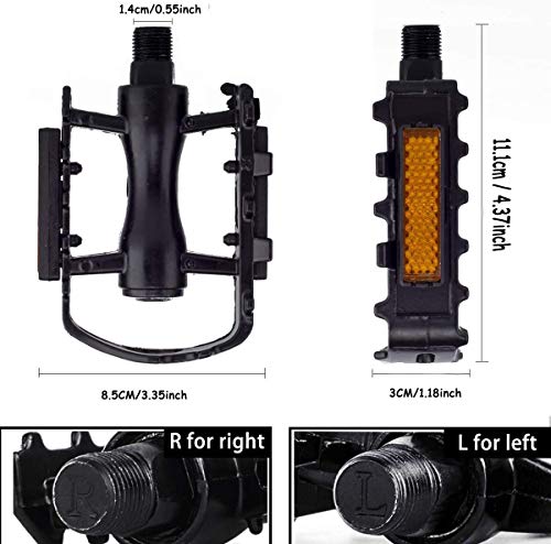 Mordely 9/16 Bike Pedals for Replacement Bicycles Accessory, Mountain Road Bicycles Platform Flat Pedal with Anti-Slip Spike, Fits BMX MTB Bike