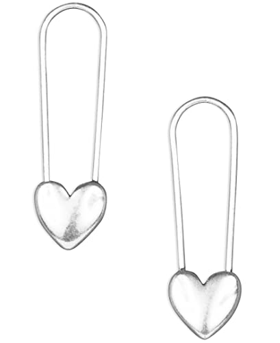 Lucky Brand Women's Heart Safety Pin Earrings, Silver, One Size