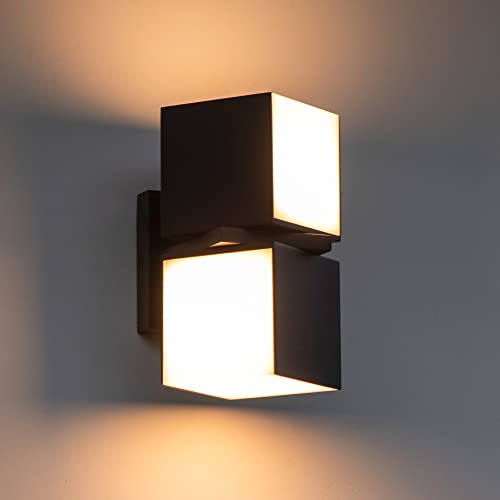 LUTEC Cuba 3000K 1100LM LED Integrated Porch Wall Light Outdoor and Indoor Bedroom LED Wall Lantern Sconce-Bronze