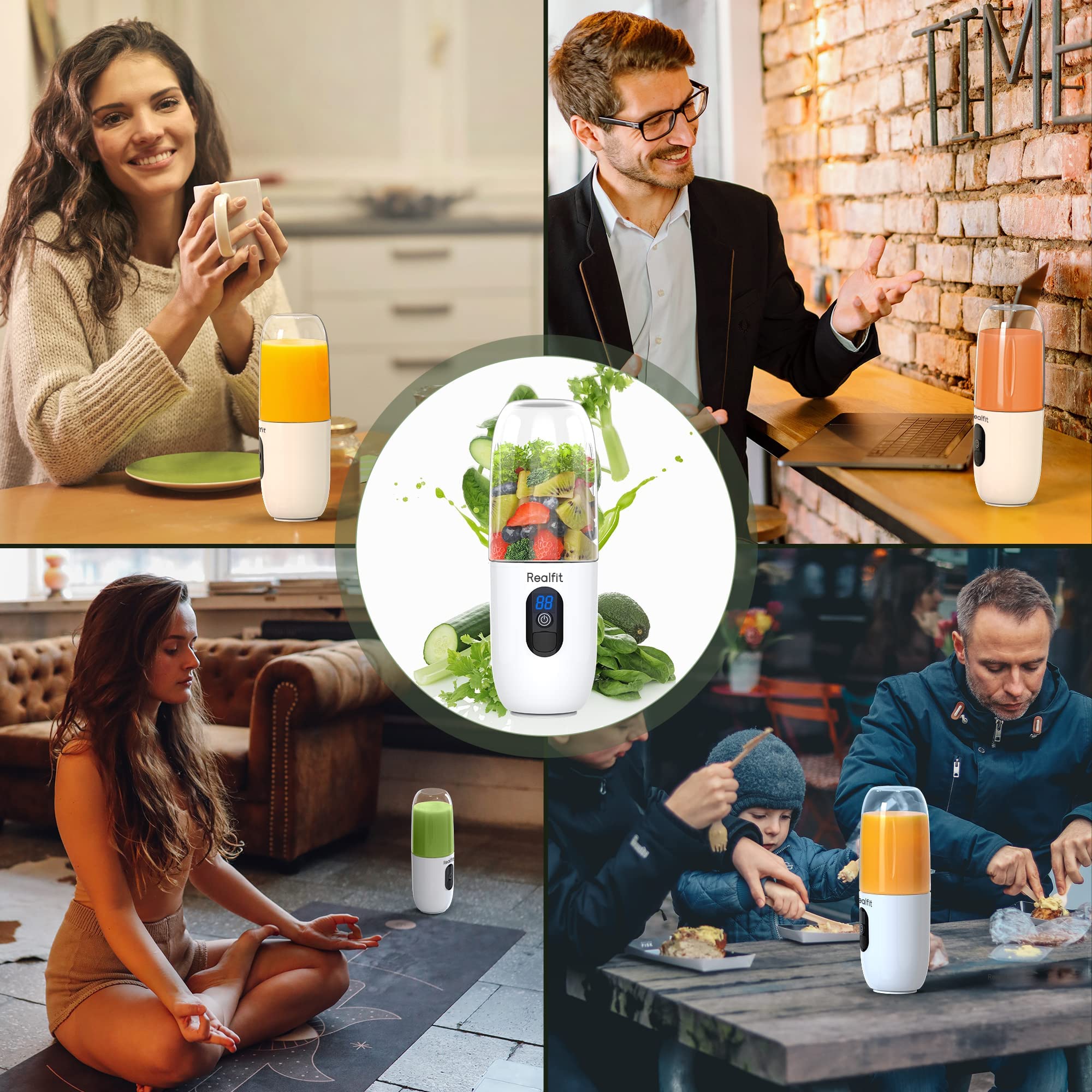 Portable Blender, Realfit 17 Oz Personal Small Blender Bottle with 4800mAh for Shakes and Smoothies, USB Rechargeable Mini Blender for Kitchen and Travel
