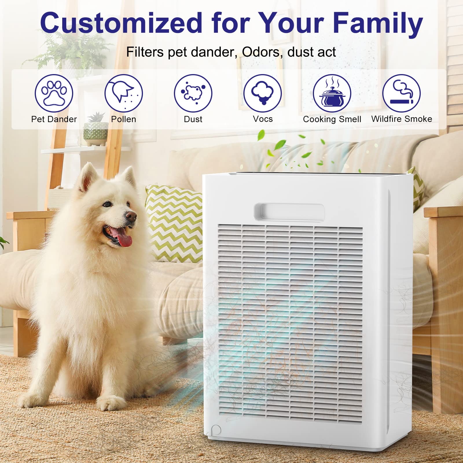 Tailulu Air Purifiers for Home Large Room Pets up to 1740 ft², H13 HEPA Air Purifier for Pet Dander Smoke Odor Dust Pollen