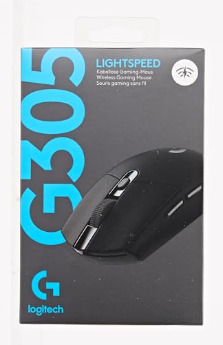 Logitech G305 Lightspeed Wireless Gaming Mouse, Hero Sensor, 12,000 DPI, Lightweight, 6 Programmable Buttons, 250h Battery Life, On-Board Memory, PC/Mac - Black (German Packaging)