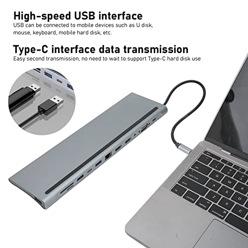 USB C Hub Hdmi Adapter, 12 in 1 USB-c Splitter Laptop Docking Station USB C to Ethernet Multiport Hub with USB Rj45 Vga Card Reader 3.5mm Audio