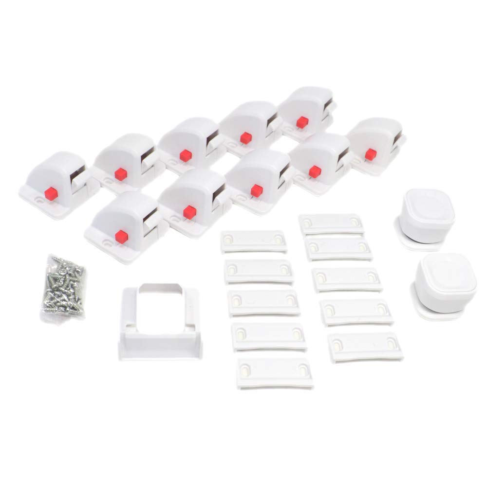 Magnetic Baby Safety Locks for Cabinets and Drawers by Subtle Baby - Strong Adhesive. No Screws Needed. Keep Kids Safe Child Proofing Kitchen and Bathroom. Installation Tool. Unlock or Lock Setting.