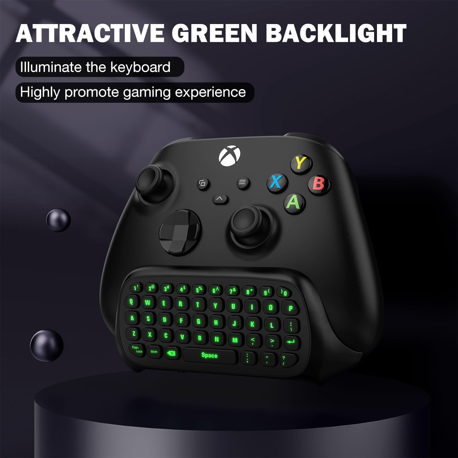Moko Green Backlight Chatpad for Xbox One Controller, Xbox Series X/S, 2.4G Receiver Chatpad Wireless Message Keyboard Keypad with Headset/Audio Jack for Xbox One/One S/Elite/2 Controller, Black