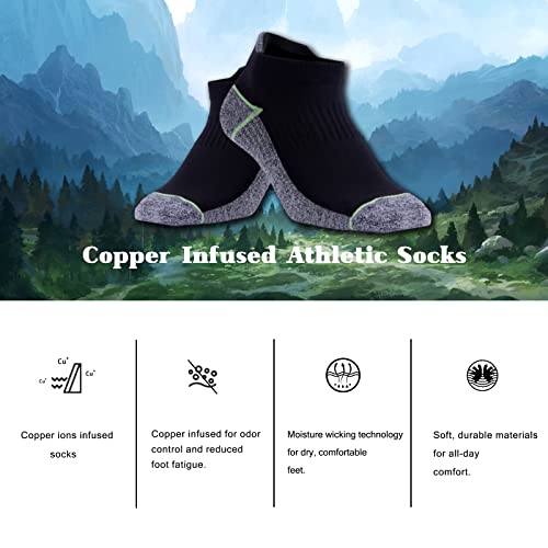 Kodal Copper Ankle Socks, Athletic Low Cut Running Socks for Men Women, Moisture Wicking, Odor Control, Breathable for Sweaty Feet (4 Pairs)