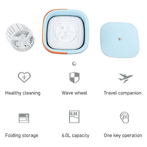 Jiawu Compact Portable Washing Machine, Lightweight Collapsible Bucket Washer with LCD Panel, Ideal for Camping RV Travel Apartment, 6L Capacity (US Plug)