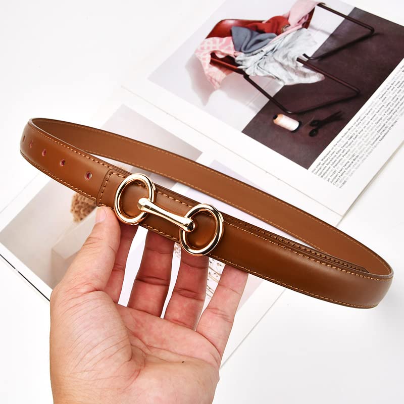 SPOMUNT Womens Classic Double Ring Buckle Design Leather Dress Belt,Fashion Belt for Jeans Pants (Brown, 105cm(Fits pants size 25"-33"))