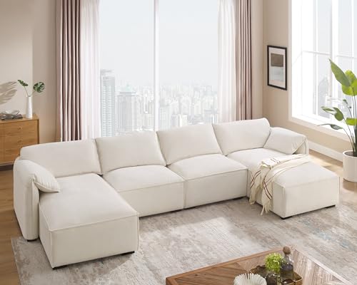 VANOMi 144" Oversized Sectional Fabric Sofa Set, Extra Large U Shaped Couch with Reversible Chaise Sectional Couch, Soft and Comfortable 6 Seater Sofa