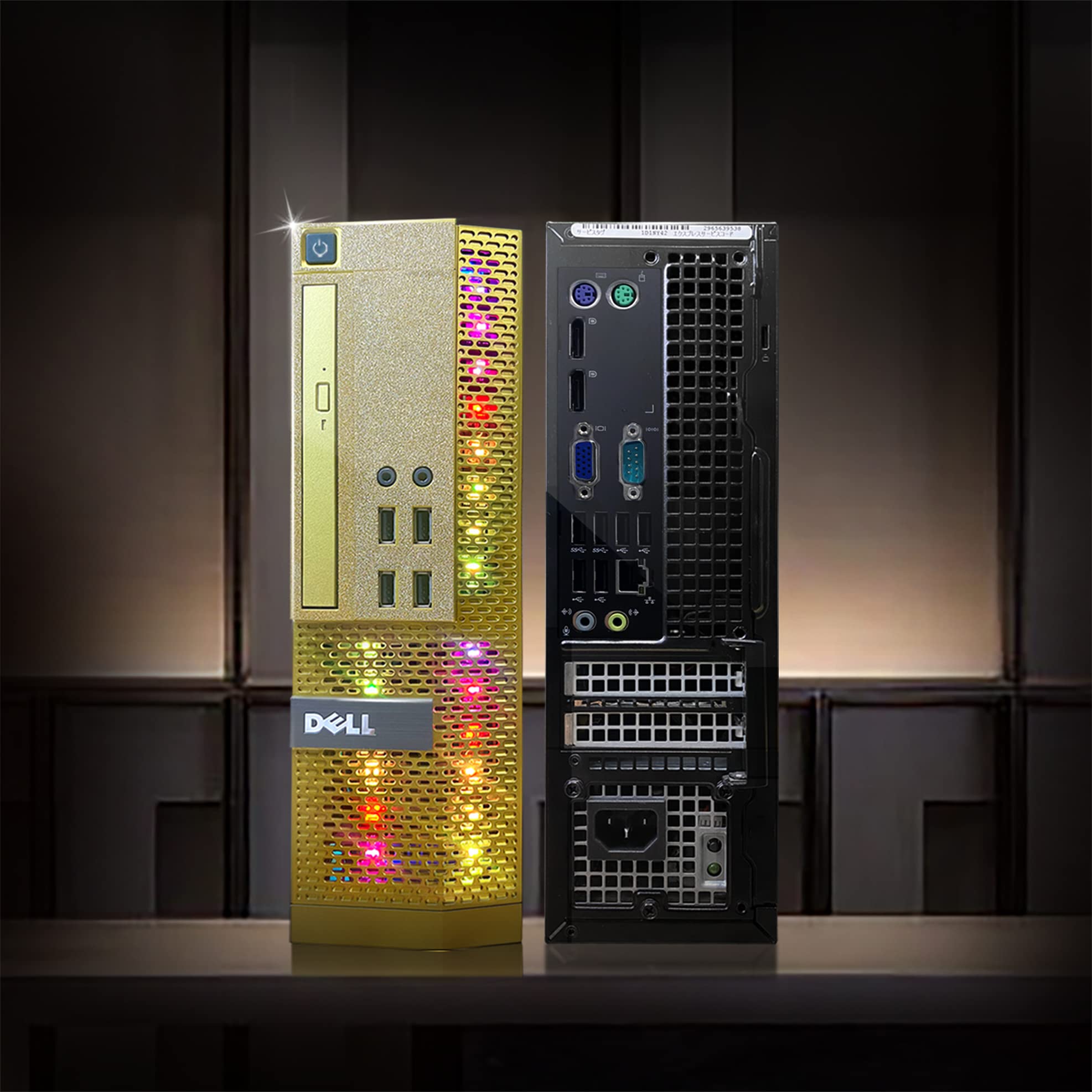 Treasure Box Gold RGB SFF Desktop with Quad Core I7 Upto 3.9G, HD Graphics 4600 4K Support, 32G, 1T SSD, DP, VGA, RGB Keyboard Mouse, DVD, WiFi, BT 5.0, Win 10 Pro (Renewed)