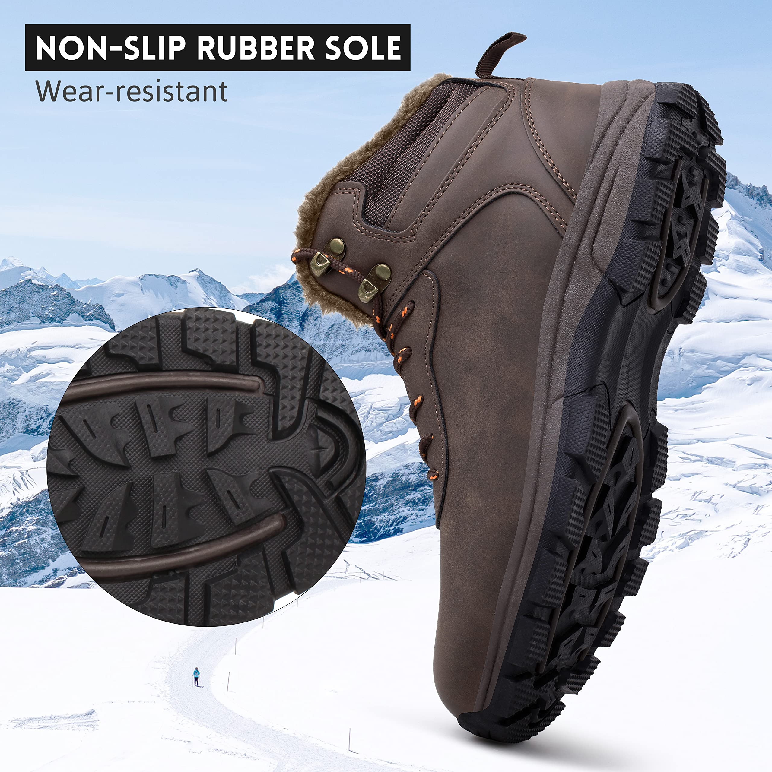Men's Snow boots Winter Water-Resistant Hiking Boot Warm Lined Backpacking Boots Non Slip Outdoor Shoes,Brown Size7.5
