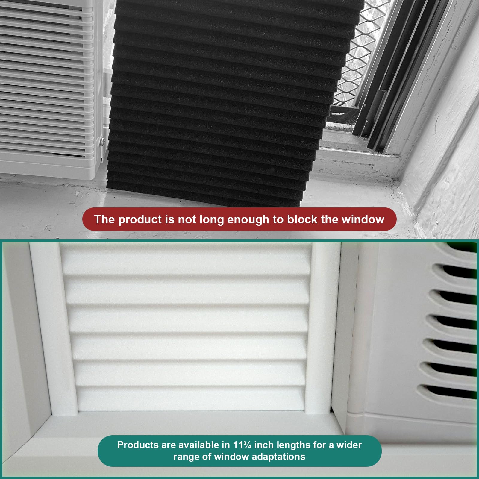 Window Air Conditioner,Side Insulated Foam Panel, Summer/Winter Heat and Draft Insulating,Two-Piece Full Surround Insulation Panels Window Seal with 4 Pressure Strips 2 (Black)