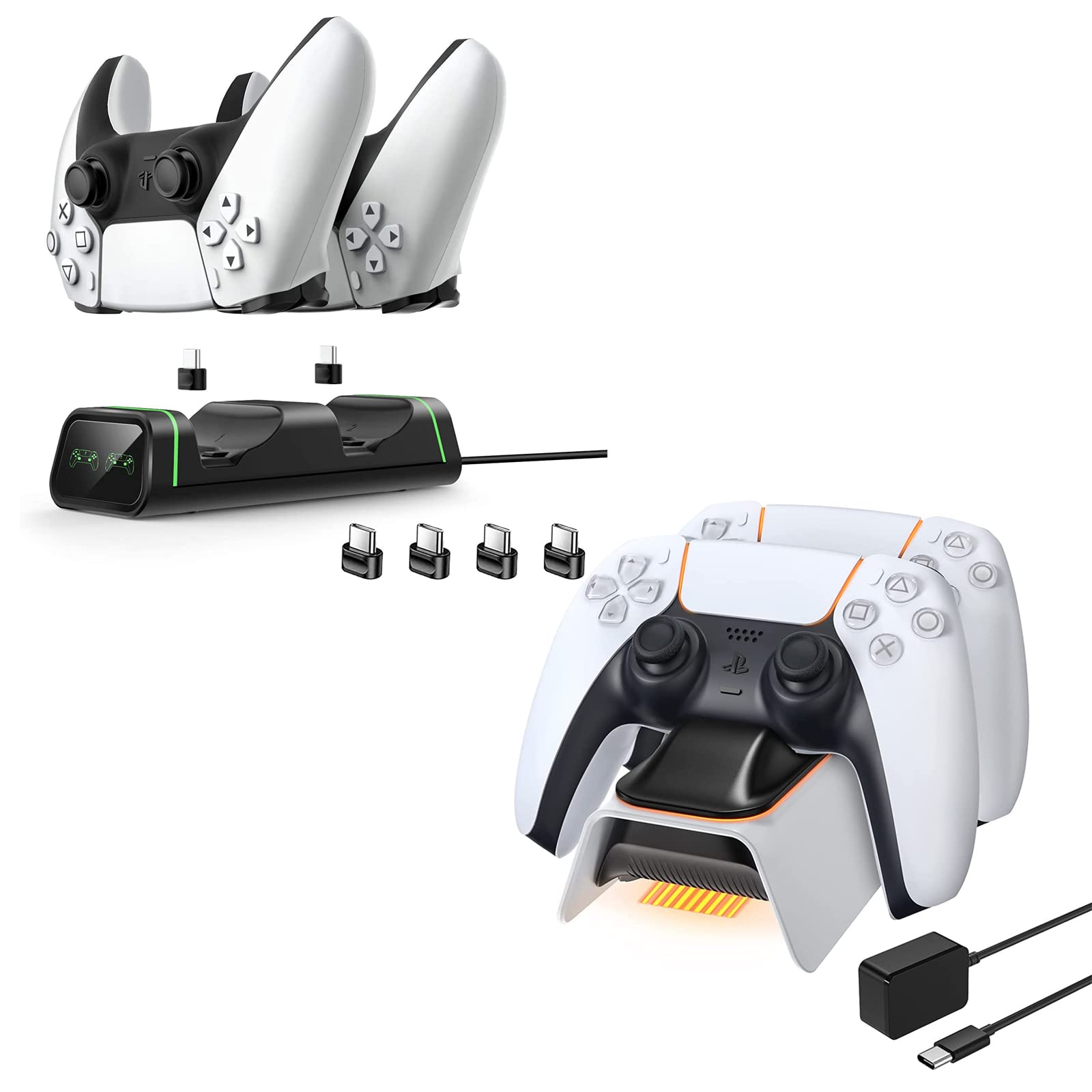 MoKo PS5 Controller Charging Station Kit, 1 PS5 Controller Charging Dock (Black) and 1 PS5 Controller Charger Station (Black)