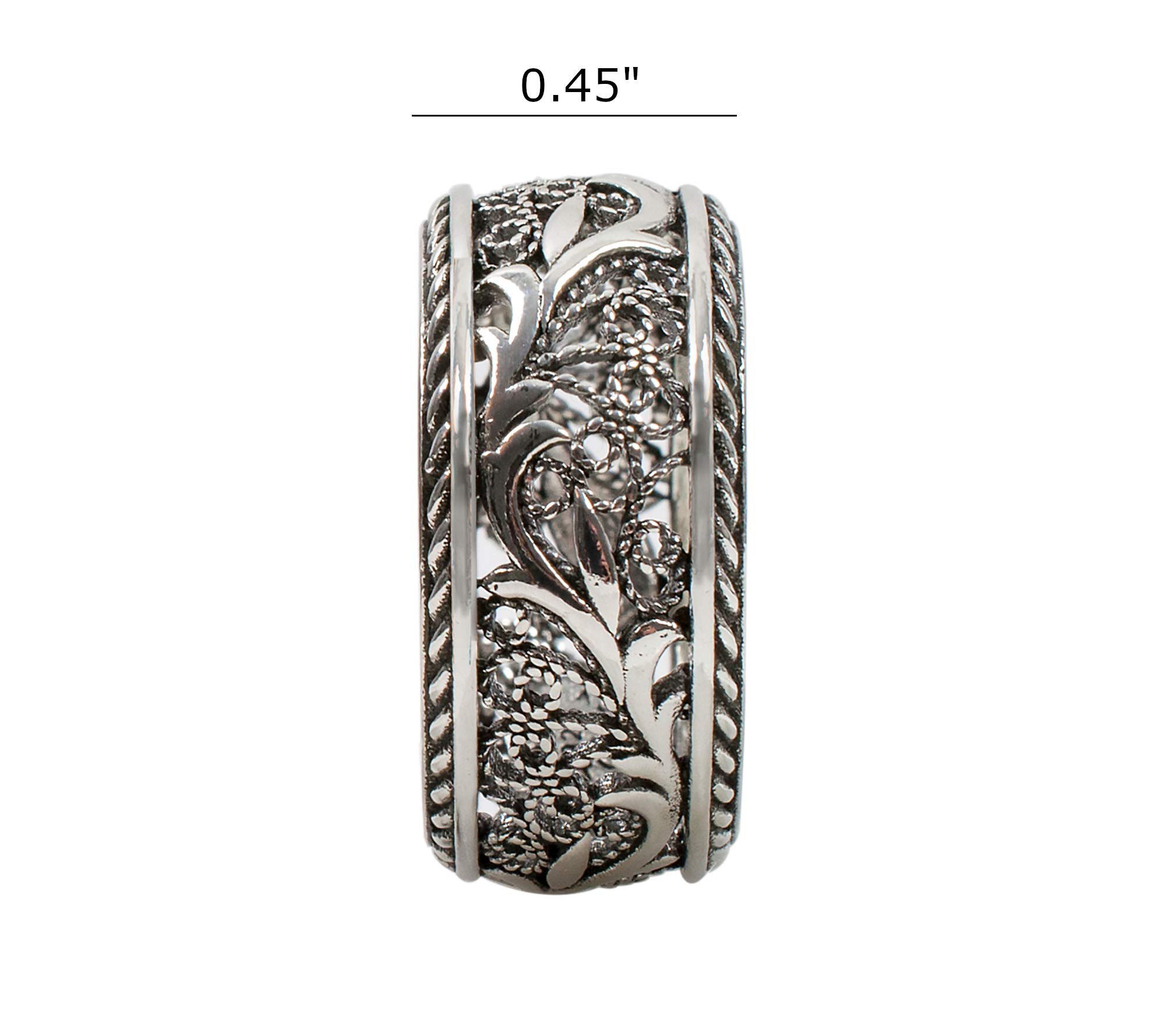 Ottoman Silver Collection 925 Sterling Silver Gold Accented Oxidized Eternal Paisley Figured White Statement Unisex Band Ring for You and Your Precious (Size 5-12) (oxidized-Silver, 11)