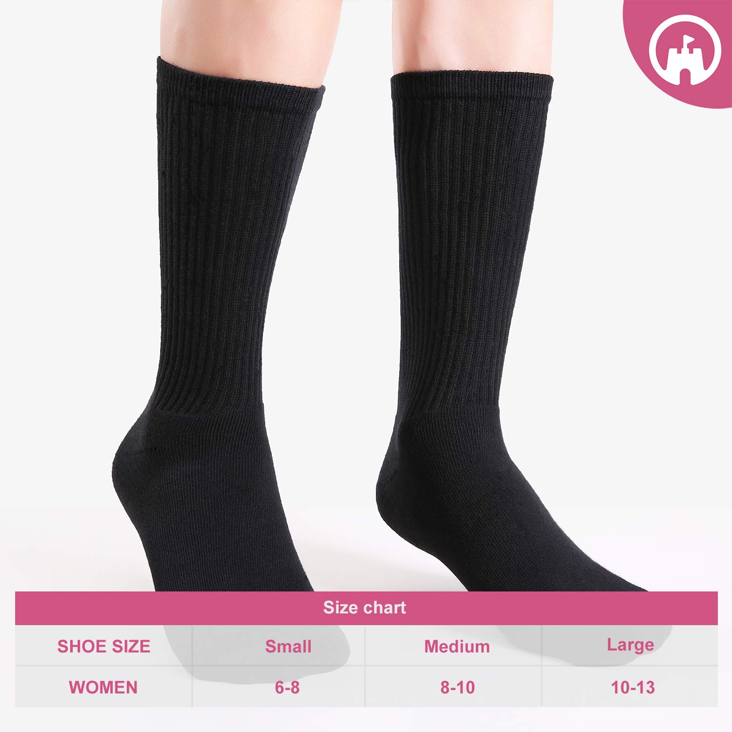 LIMPIDEE Black Socks for Women 6 Pairs Sports Long Cotton Running Socks Warm Performance Calf Womens Crew Socks 8-10