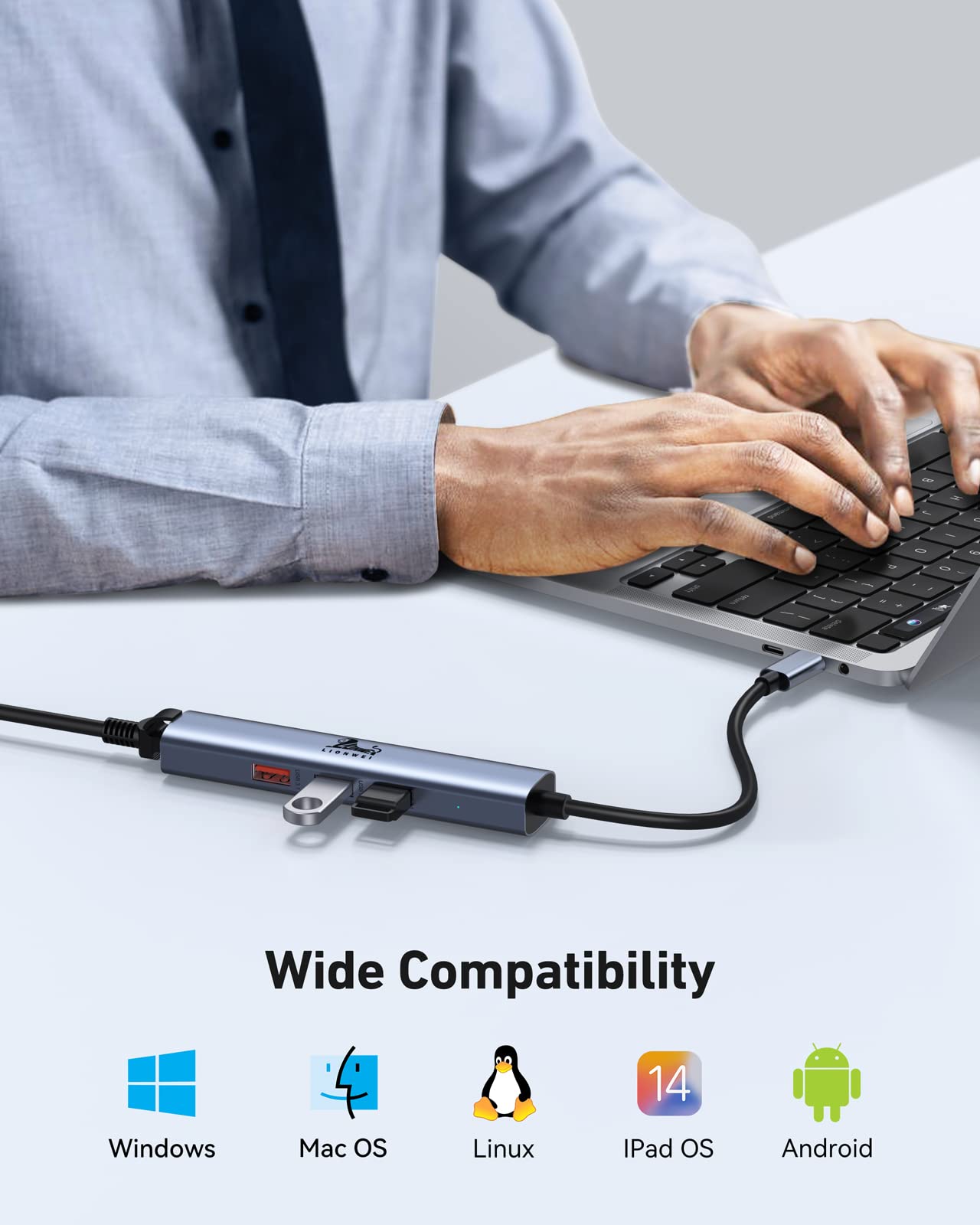 USB C Hub with Ethernet 10Gbps USB 3.1, LIONWEI 4 IN-1 USB C Splitter for MacBook with 2 USB 3.1 Port, USB C 3.1 Port & 1000M Ethernet, Portable Adapter for Laptop, PC, Smartphone Plug and Play Dongle