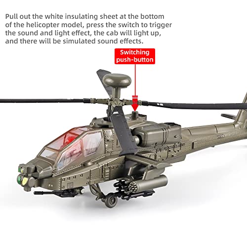 OANMYJJO Helicopter for Boys AH-64 Longbow Apache Helicopter Model Airplane,Diecast Military Attack Helicopter,Model Airplane with Light and Sound,Suitable for Military Lovers to Collect and Gift.