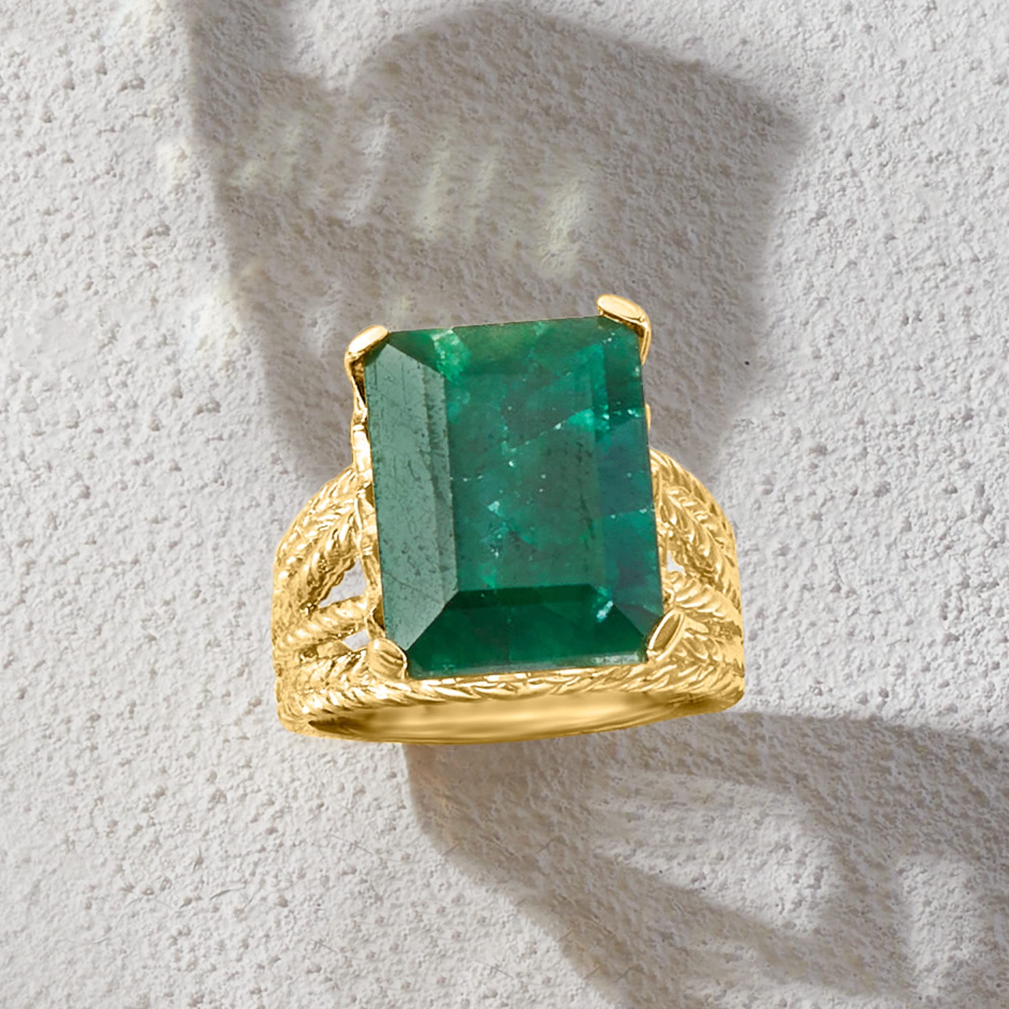 Ross-Simons 12.50 Carat Emerald Multi-Row Ring in 18kt Gold Over Sterling. Size 9