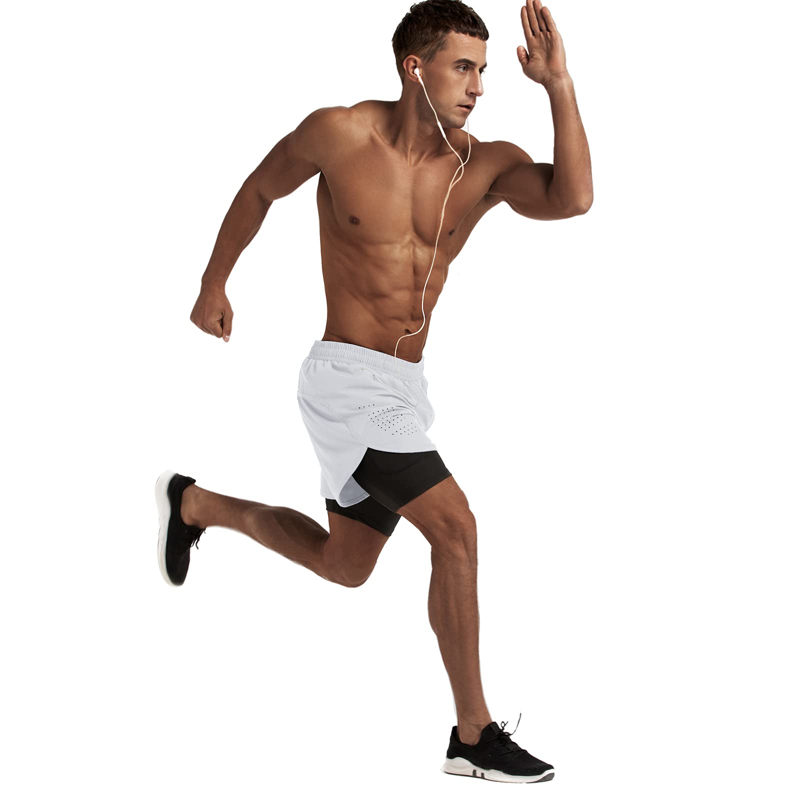 Lulucleaf Running Shorts for Men with Liner Mens 2 in 1 Workout Athletic Yoga Shorts (White, L)