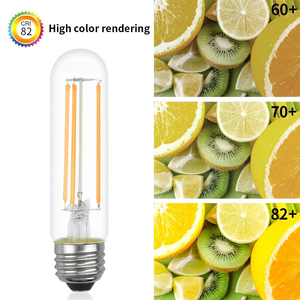Luxvista 6W Dimmable T10 Tubular LED Light Bulb Soft White 2700K E26 Medium Base Filament Bulb 5 Inch Long Tubular Vitage Clear Edison Bulb 120V 60 Watt Incandescent Bulb Equivalent (4-Pack)
