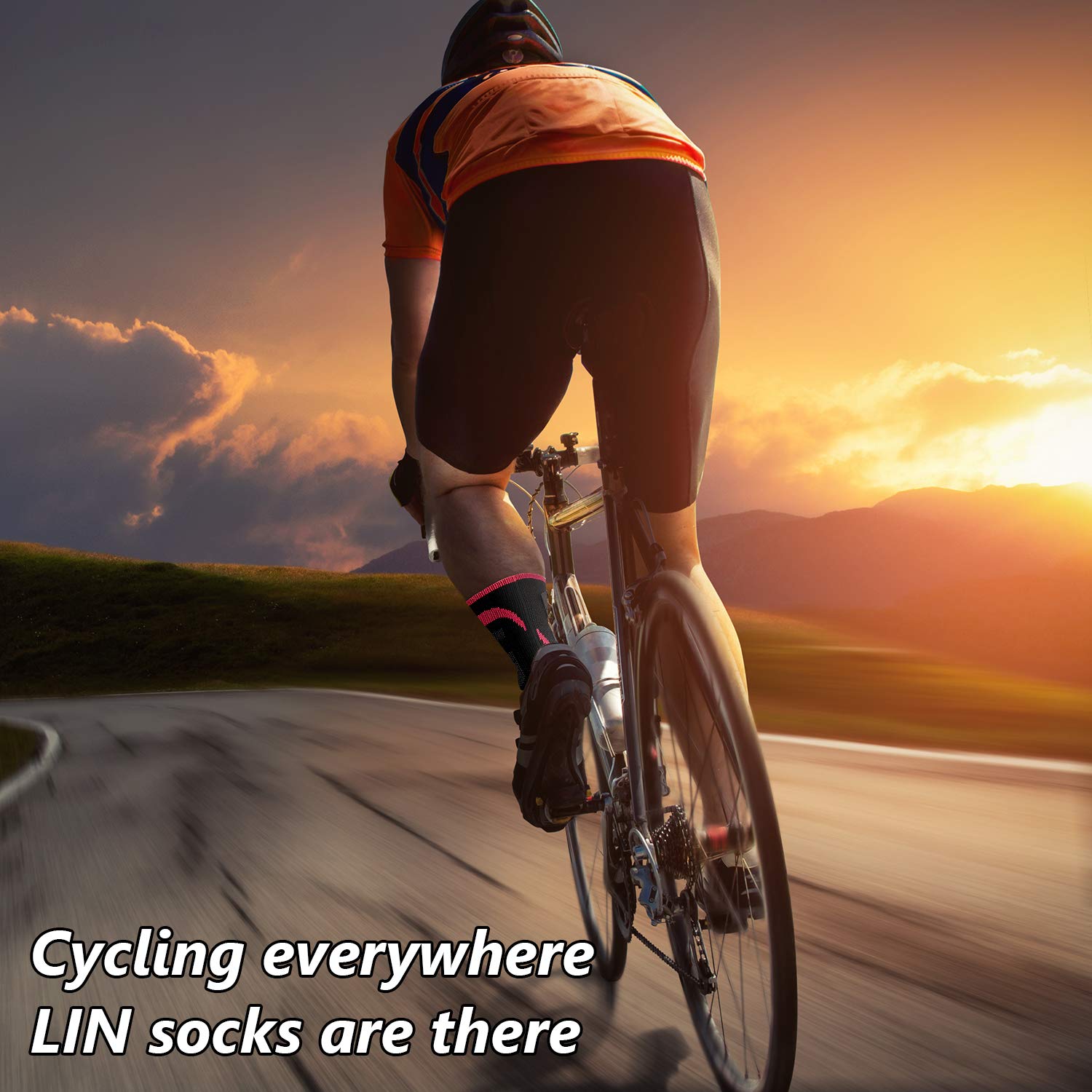 LIN Men's 3 Pack Compression Tall Cycling Socks CoolMax Bike Socks Training Sports Athletic Socks 3L