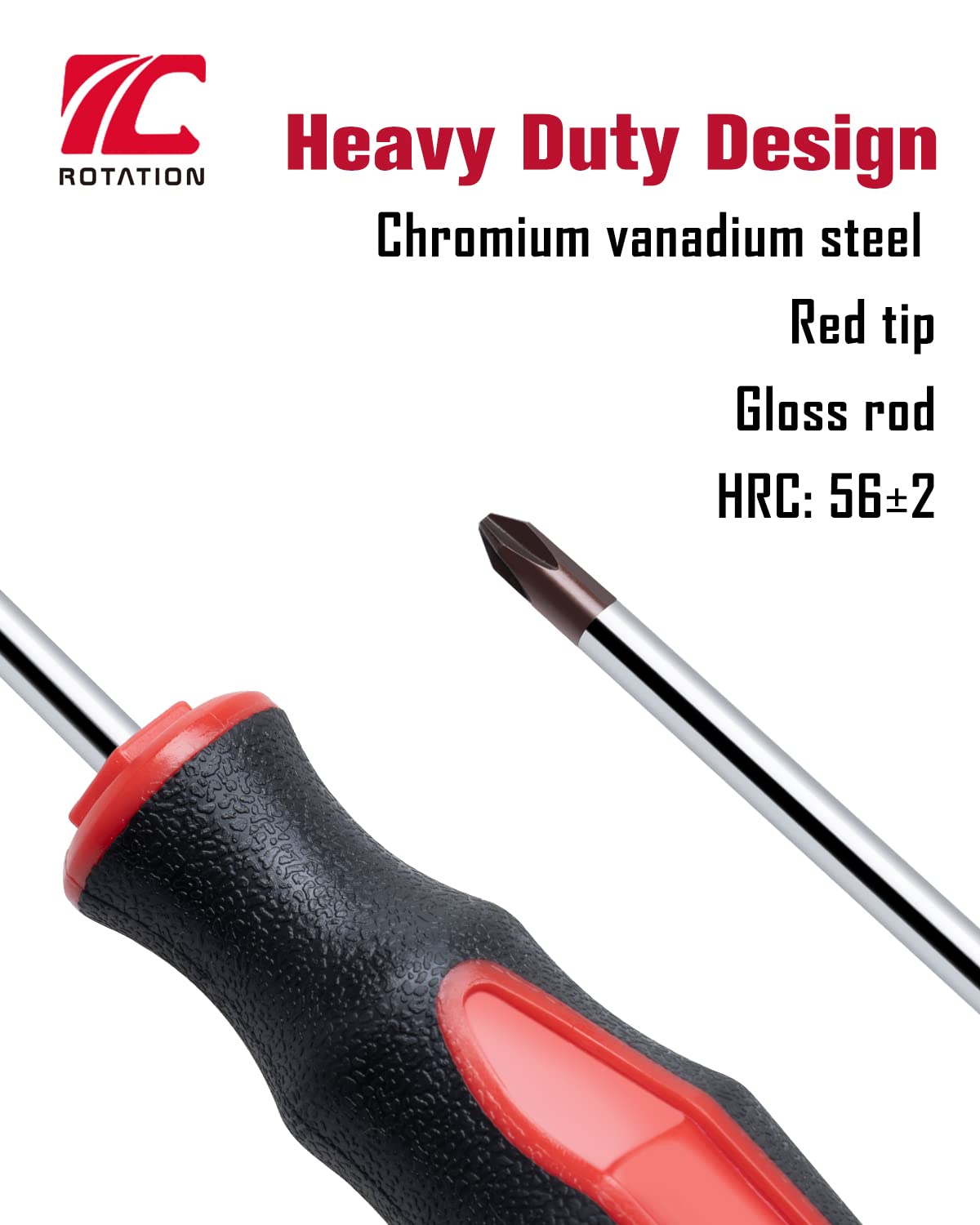 ROTATION 6PCS Magnetic Tip Screwdriver Set, 3 Phillips and 3 Flat, Red Tip | Red, Gloss, S2 Steel)