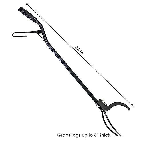 Sunnydaze 36-Inch Log Grabber Tongs - Outdoor/Indoor Tool Use - Spring Lever Action - Black