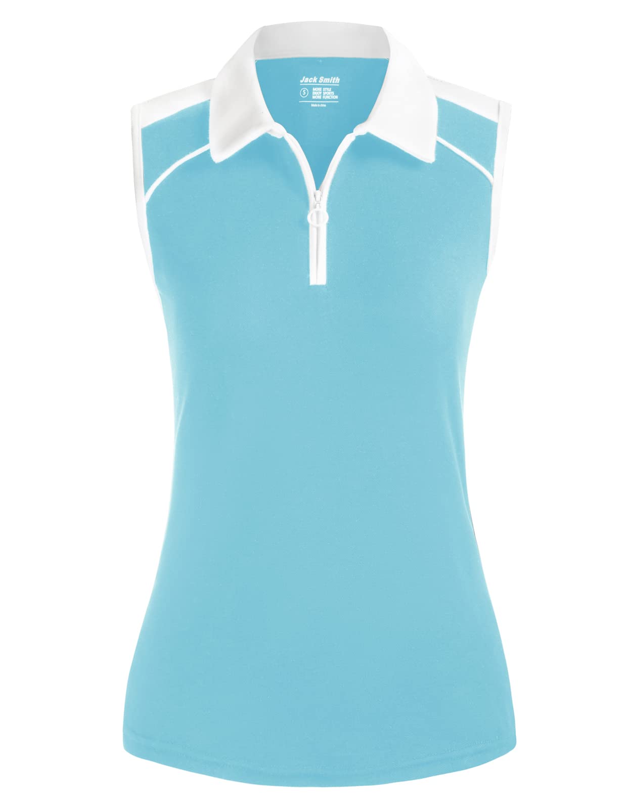 Plus Size Womens Golf Apparel 1/4 Zipper Sleeveless Tennis Athletic Shirts Quick Dry Summer Tops(Light Blue,2XL)