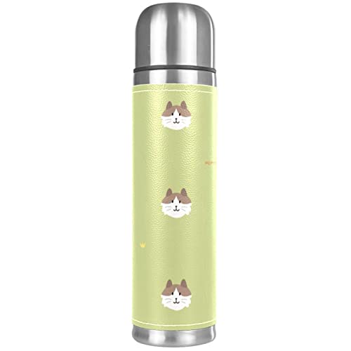 Stainless Steel Leather Vacuum Insulated Mug Strawberry Cat Thermos Water Bottle for Hot and Cold Drinks Kids Adults 16 Oz