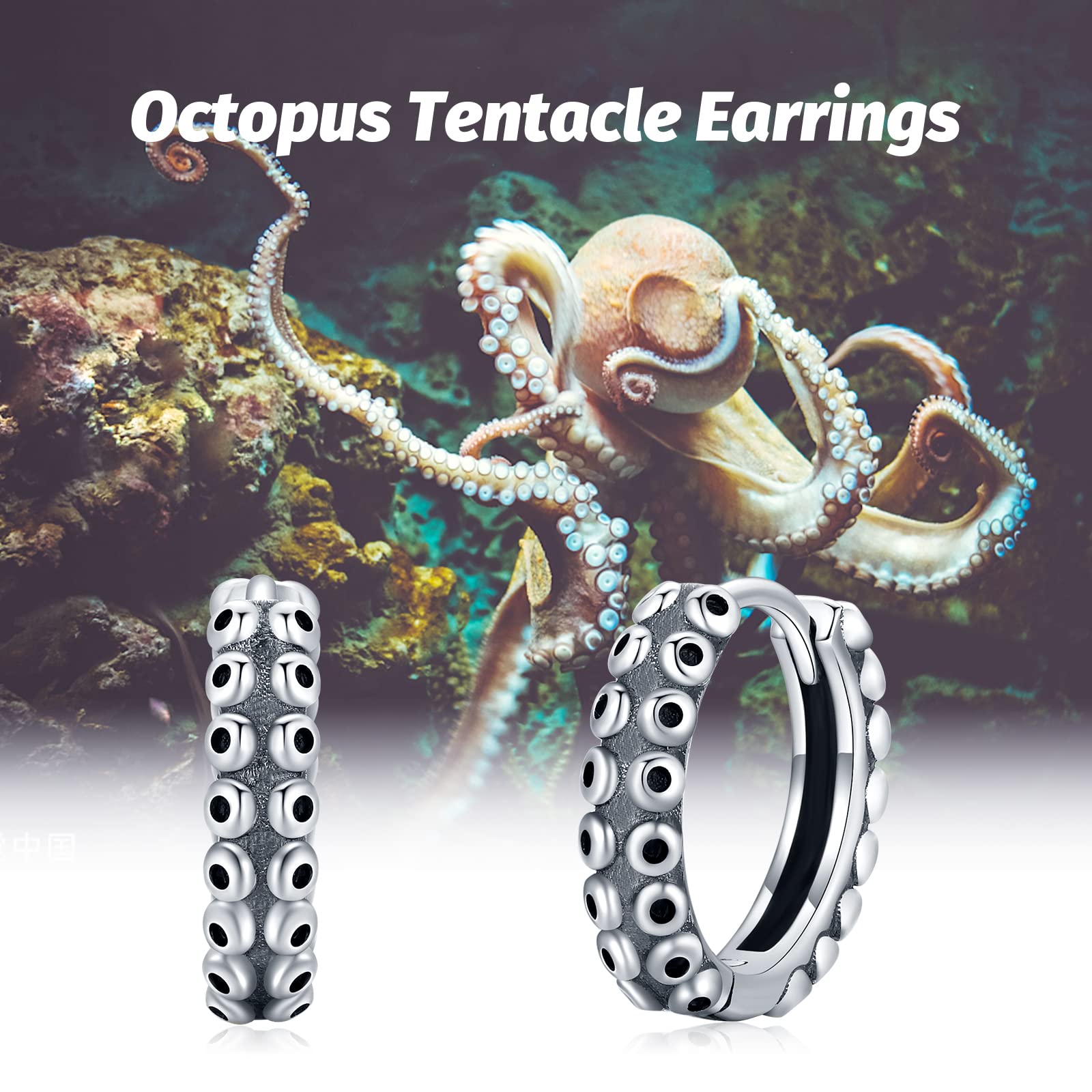 Octopus Tentacle Earrings Sterling Silver Hoop Earrings for Women Punk Goth Jewelry Birthday Gifts