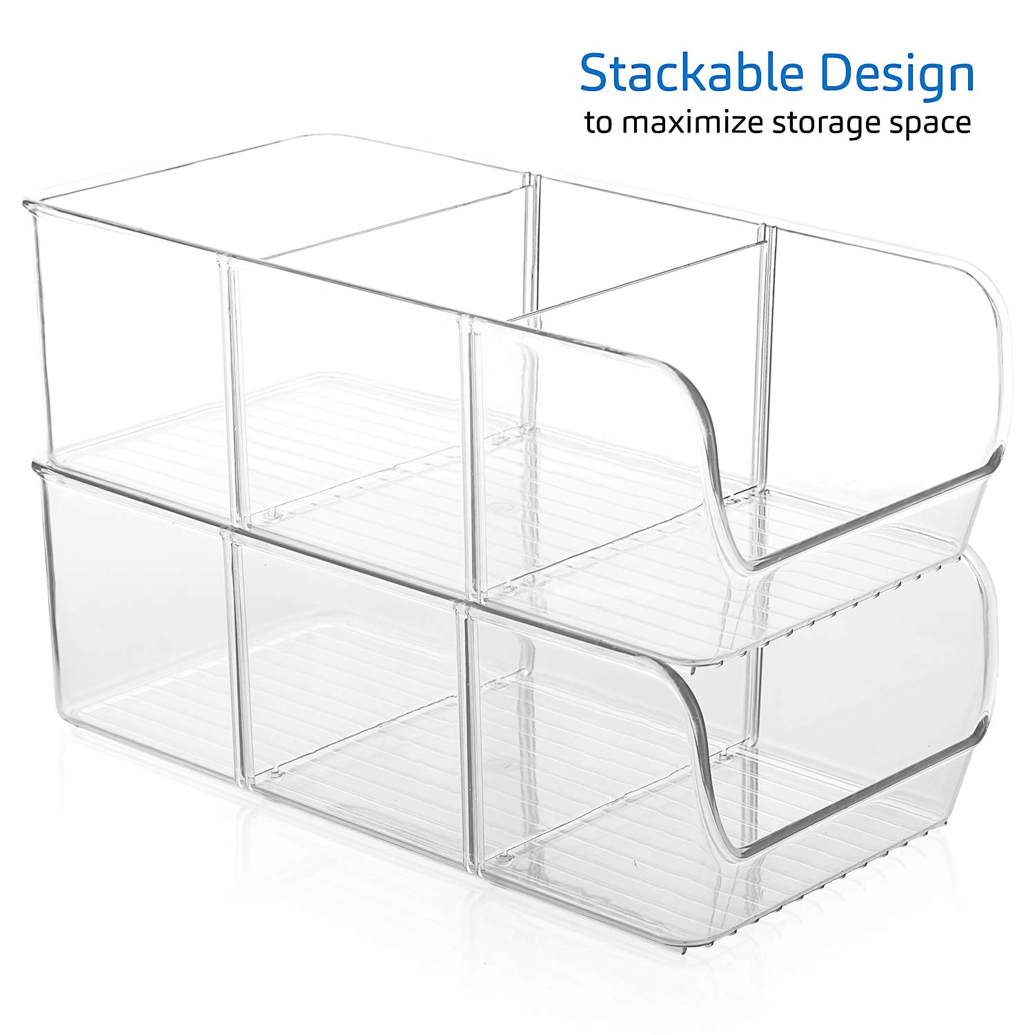 StorageBud Plastic Food Storage Bins with Handles, 4 Pack, Kitchen Pantry, Refrigerator, Cabinet Organizers for Dried Goods, Fruit, Pasta, or Snacks, Clear BPA Free Containers