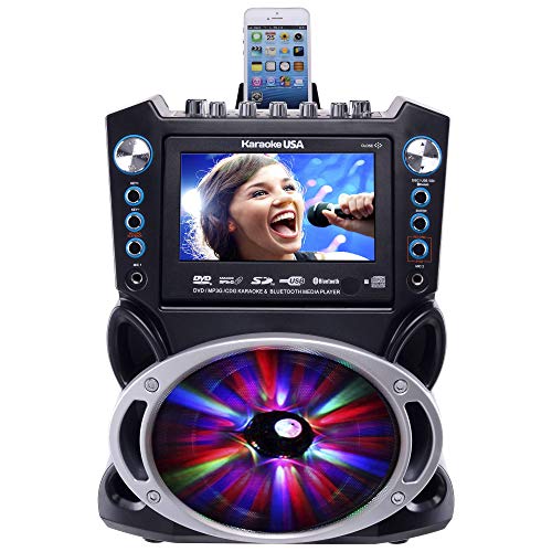 Karaoke USA GF842 DVD/CDG/MP3G Karaoke Machine with 7" TFT Color Screen, Record, Bluetooth and LED Sync Lights