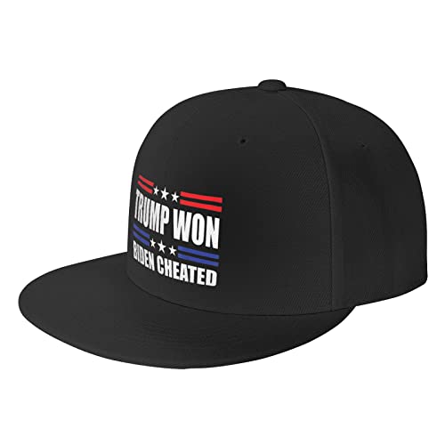 Qauirfe Trump Won Biden Cheated Hat Adult Adjustable Baseball Cap Trucker Hats Black